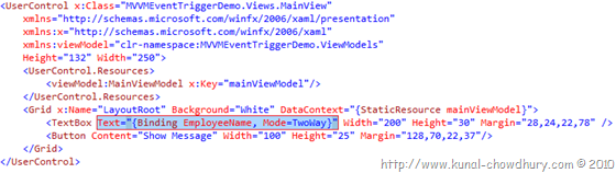 Using EventTrigger in XAML for MVVM – No Code Behind Code